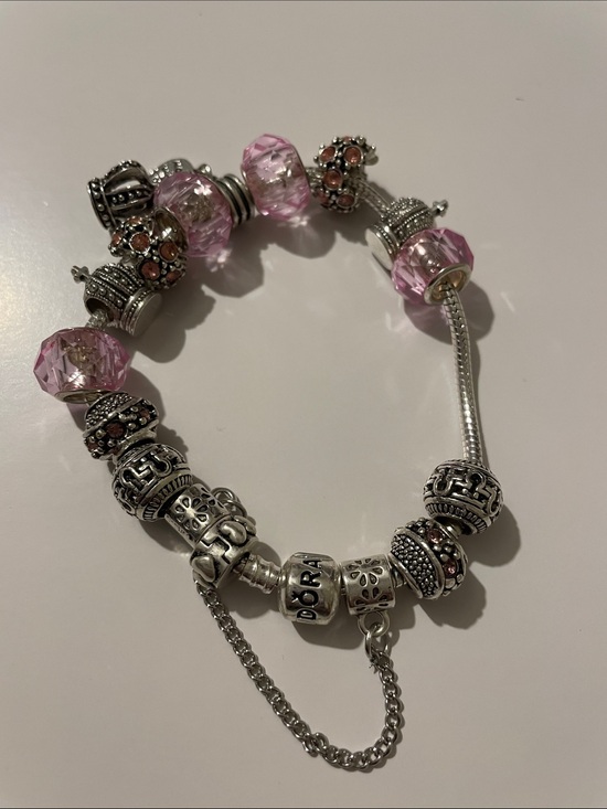 Pandora | Jewelry | Pandora Silver Bracelet With Pink Crystal And ...